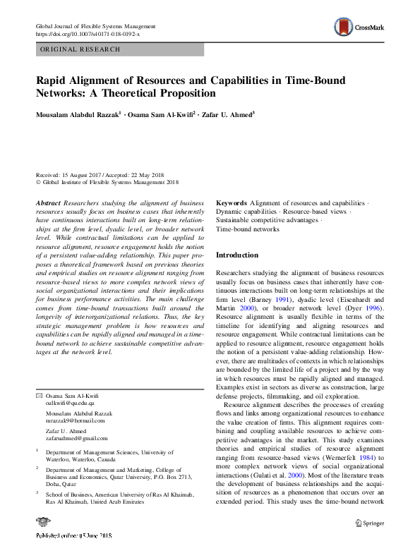 (PDF) Rapid Alignment of Resources and Capabilities in Time-Bound ...