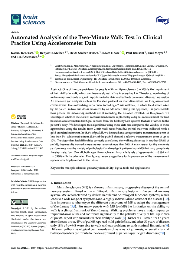 (PDF) Accelerometer-Based Analysis of Walking Tests