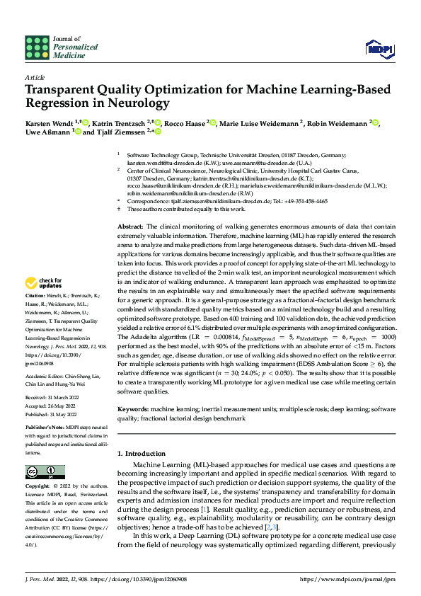 (PDF) Transparent Quality Optimization for Machine Learning-Based Regression in Neurology