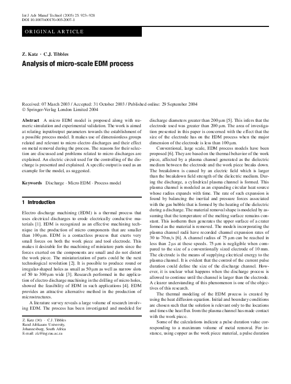 (PDF) Analysis of micro-scale EDM process
