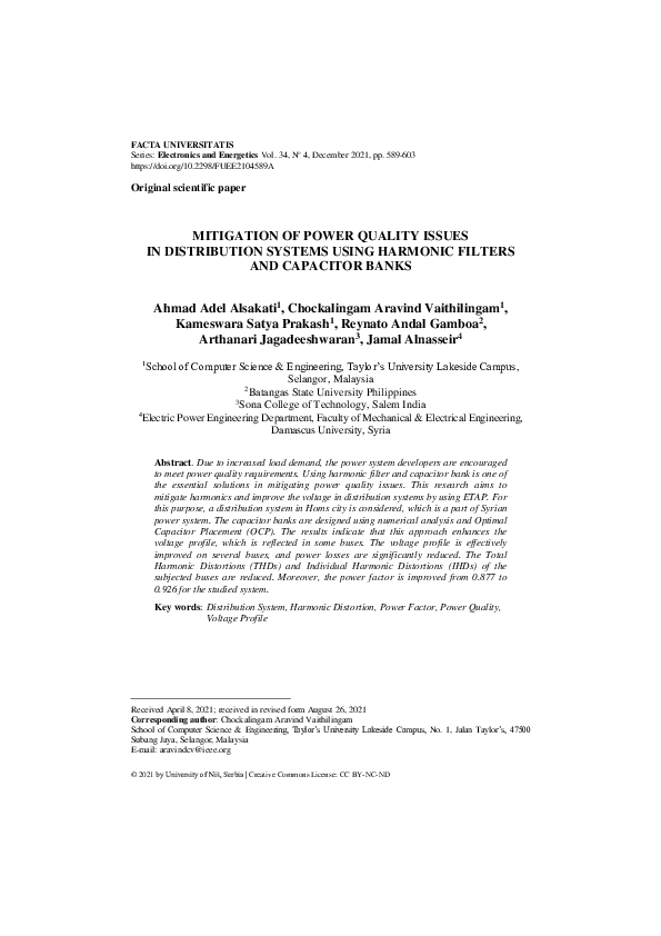 (PDF) Mitigation of power quality issues in distribution systems using harmonic filters and ...