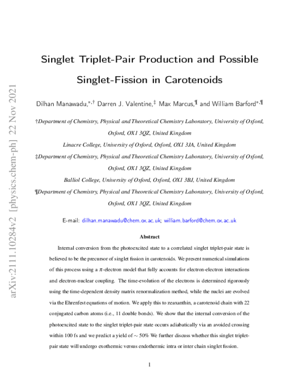 (PDF) Singlet Triplet-Pair Production and Possible Singlet-Fission in ...