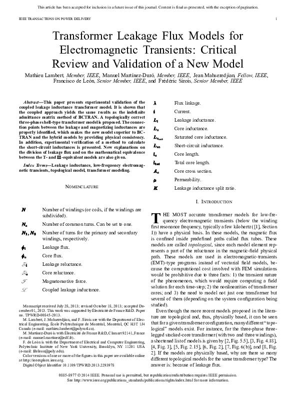 Pdf Transformer Leakage Flux Models For Electromagnetic Transients