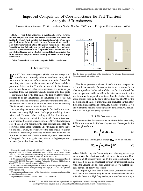 (PDF) Improved Computation of Core Inductance for Fast Transient Analysis of Transformers