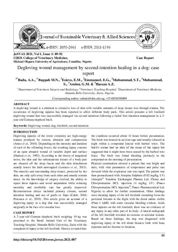 (PDF) Degloving wound management by second-intention healing in a dog ...