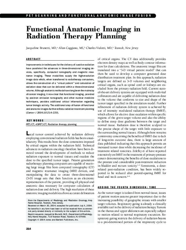 (PDF) Functional Anatomic Imaging in Radiation Therapy Planning