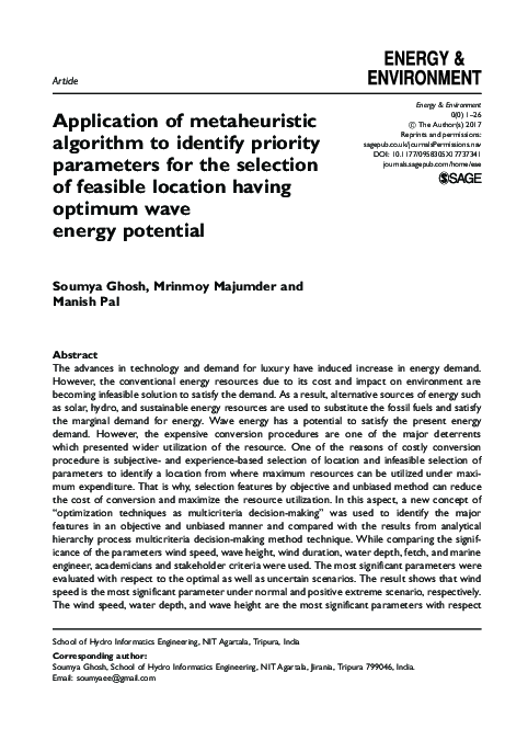 (PDF) Application of metaheuristic algorithm to identify priority ...