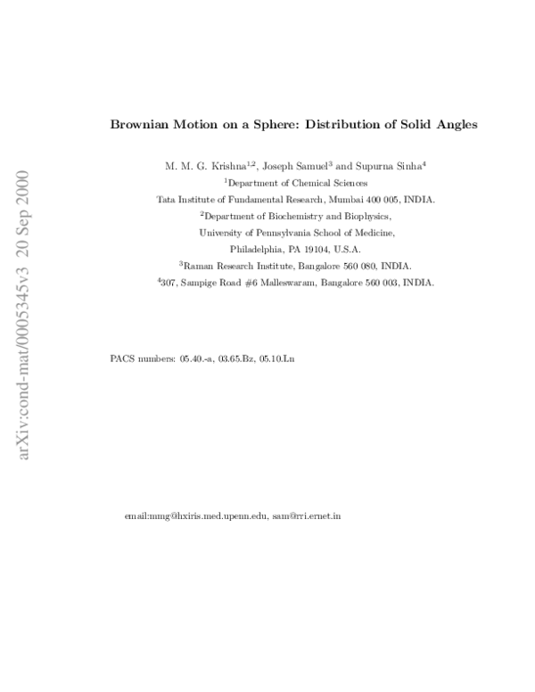 (PDF) Brownian motion on a sphere: distribution of solid angles