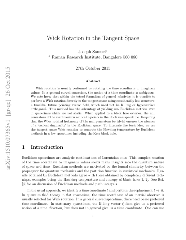 (PDF) Wick rotation in the tangent space | joseph samuel - Academia.edu
