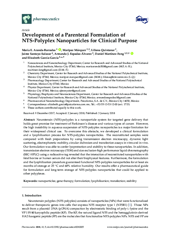 (PDF) Development of a Parenteral Formulation of NTS-Polyplex ...