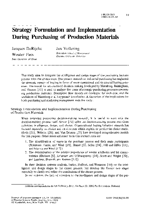 (PDF) Strategy formulation and implementation during purchasing of ...
