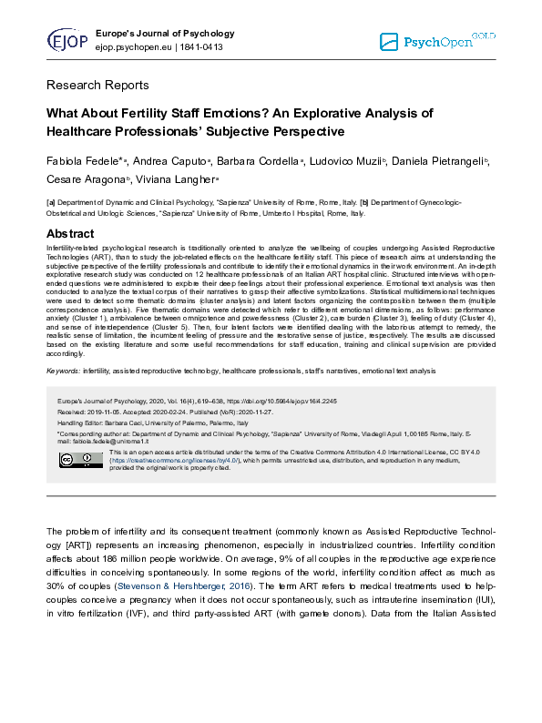 (PDF) What about fertility staff emotions? An explorative analysis of ...