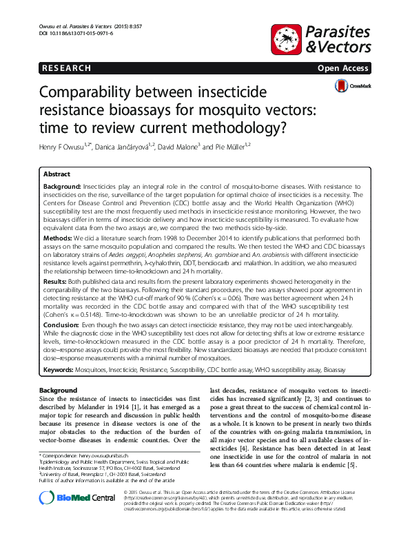 (PDF) Comparability between insecticide resistance bioassays for ...