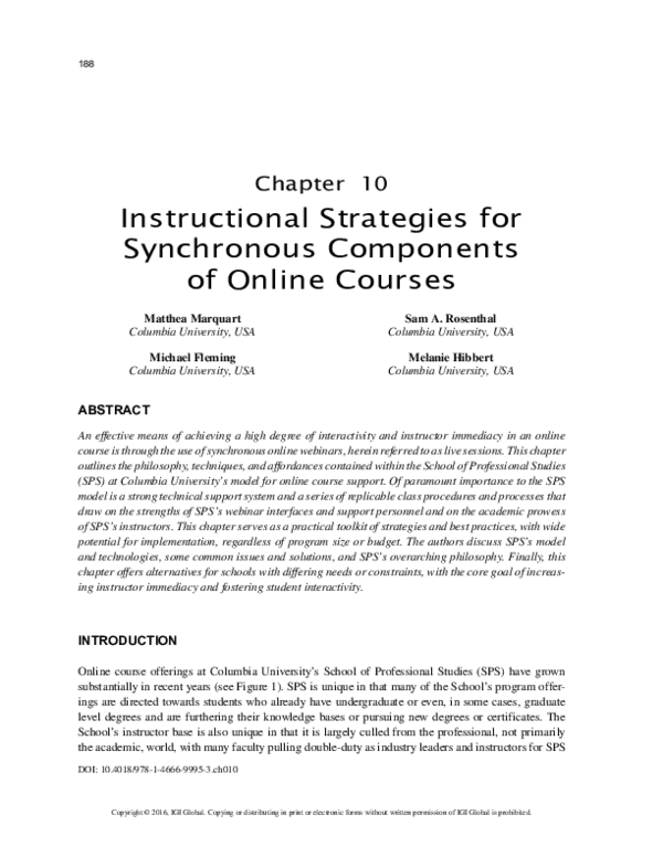 (PDF) Instructional Strategies for Synchronous Components of Online Courses