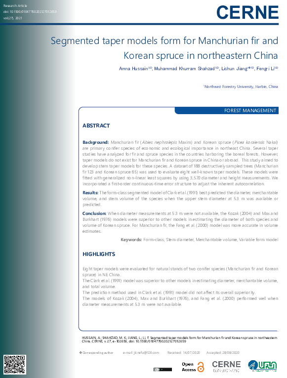 (PDF) Segmented taper models form for Manchurian fir and Korean spruce ...