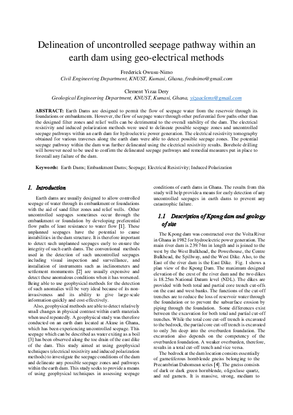 (PDF) Delineation of uncontrolled seepage pathway within an earth dam using geo-electrical methods