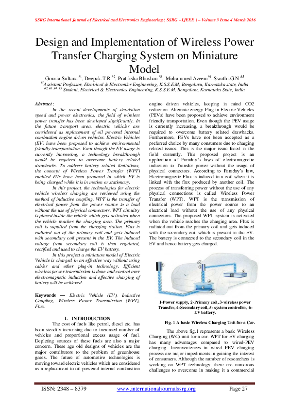 (PDF) Design and Implementation of Wireless Power Transfer Charging System on Miniature Model