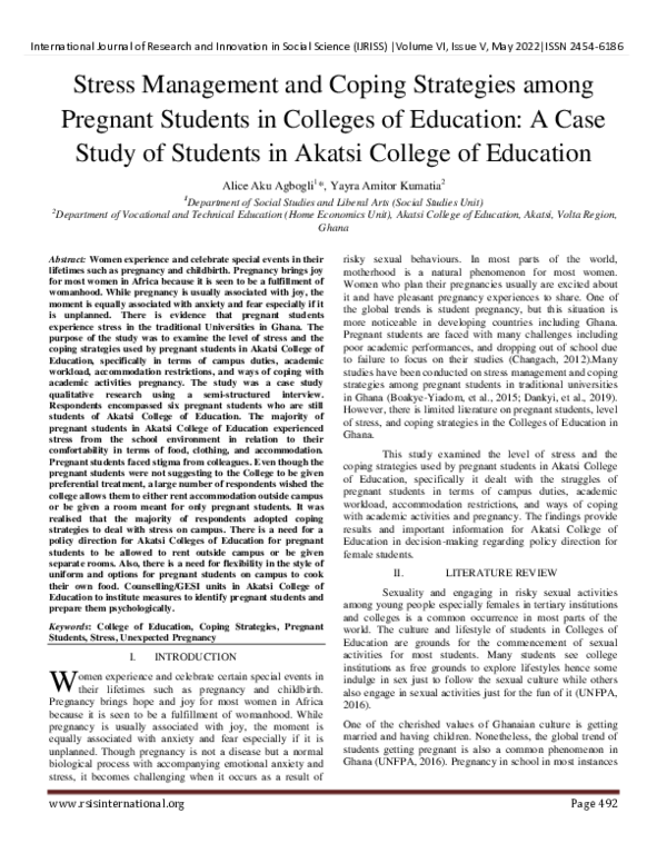(PDF) Stress Management and Coping Strategies among Pregnant Students in Colleges of Education ...