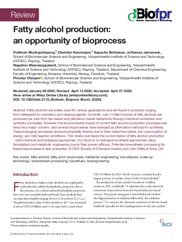 (PDF) Fatty alcohol production: an opportunity of bioprocess