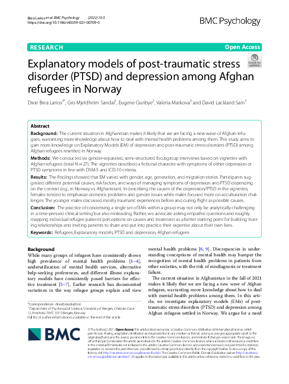 (PDF) Explanatory models of post-traumatic stress disorder (PTSD) and ...
