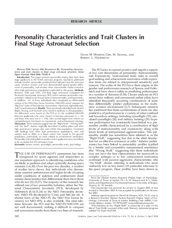 (PDF) Personality characteristics and trait clusters in final stage ...