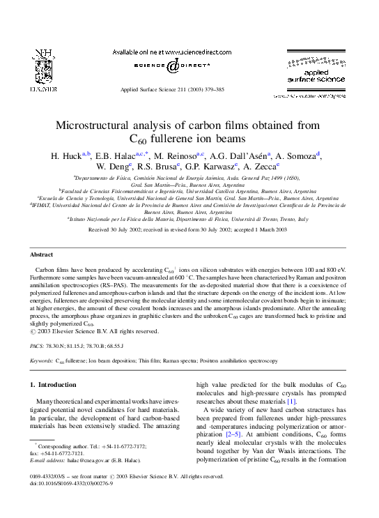 (PDF) Microstructural analysis of carbon films obtained from C60 fullerene ion beams