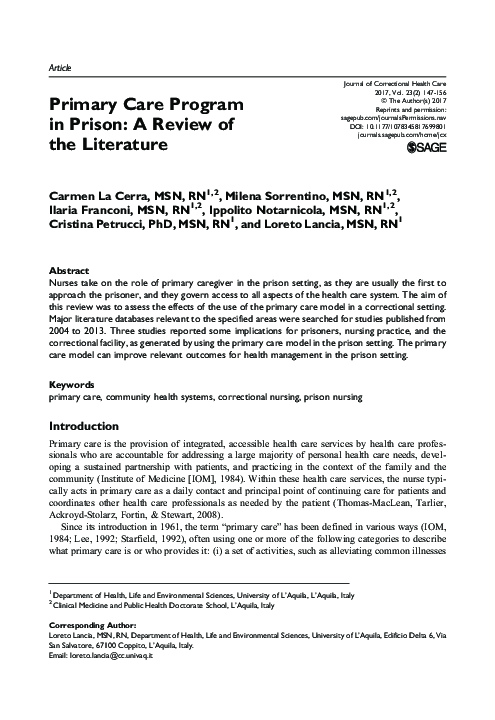 (PDF) Primary Care Program in Prison: A Review of the Literature