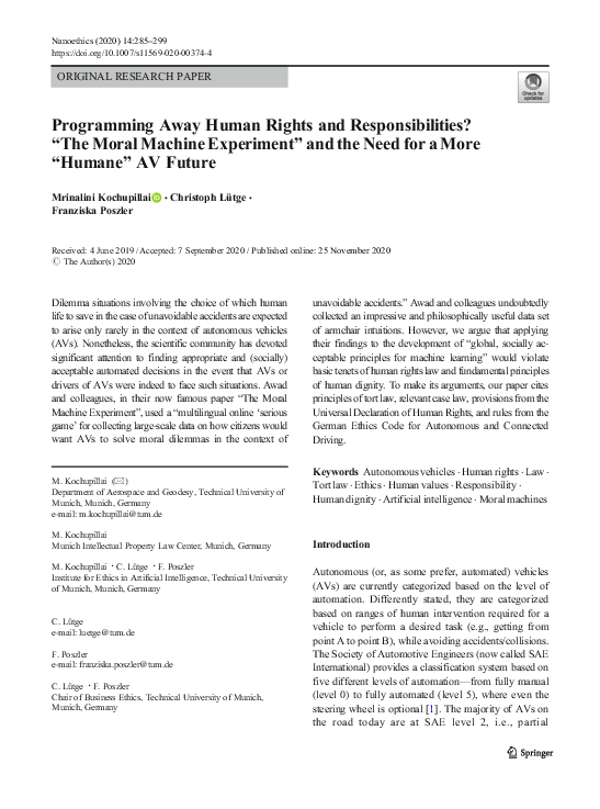 (PDF) Programming Away Human Rights and Responsibilities? “The Moral Machine Experiment” and the ...