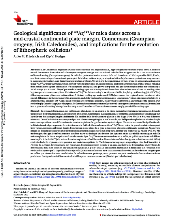 (PDF) Geological significance of 40Ar/39Ar mica dates across a mid ...