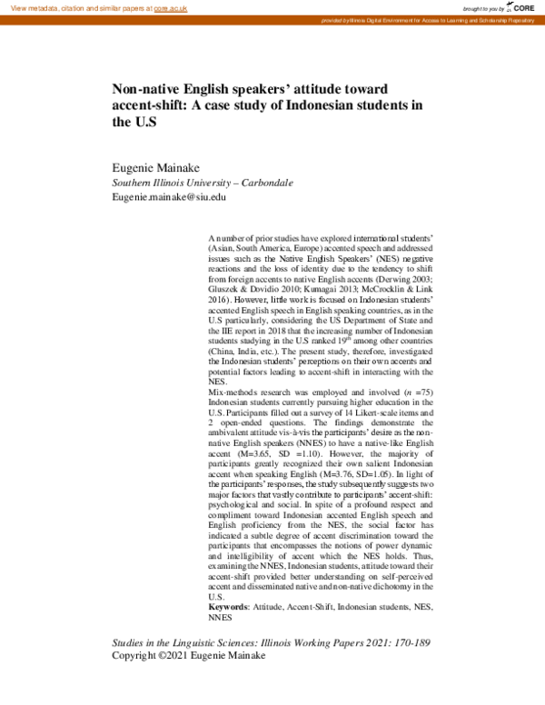(PDF) Non-native English speakers’ attitude toward accent-shift: A case ...