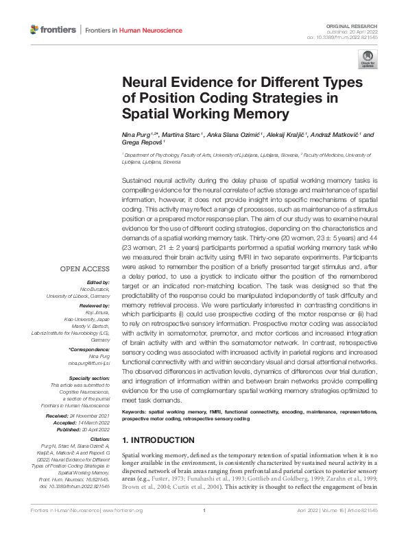 Pdf Neural Evidence For Different Types Of Position Coding Strategies In Spatial Working Memory