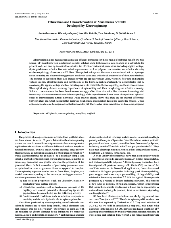(PDF) Fabrication and characterization of nanofibrous scaffold developed by electrospinning