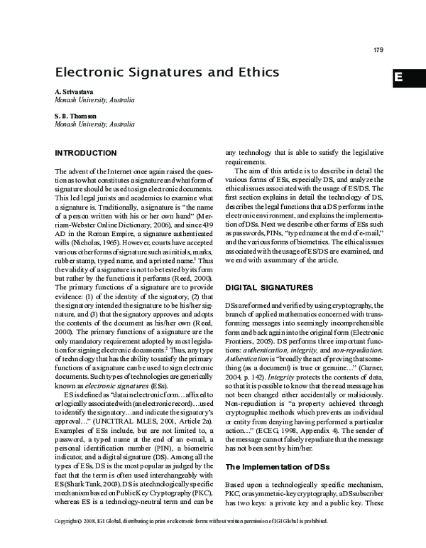 (PDF) Electronic Signatures and Ethics
