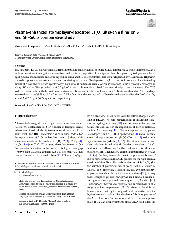 (PDF) Plasma-enhanced atomic layer-deposited La2O3 ultra-thin films on ...