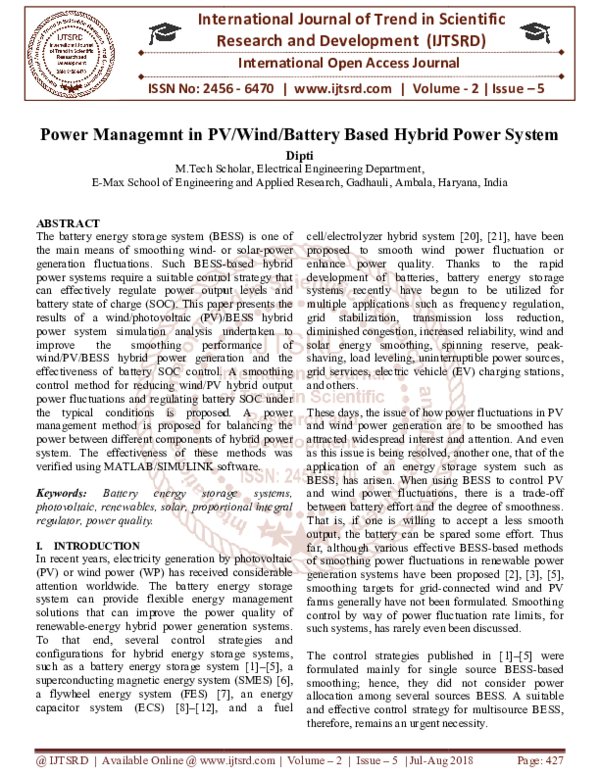 (PDF) Power Management in PVWindBattery Based Hybrid Power System