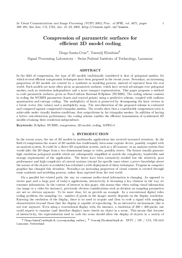 (PDF) Compression of parametric surfaces for efficient 3D model coding