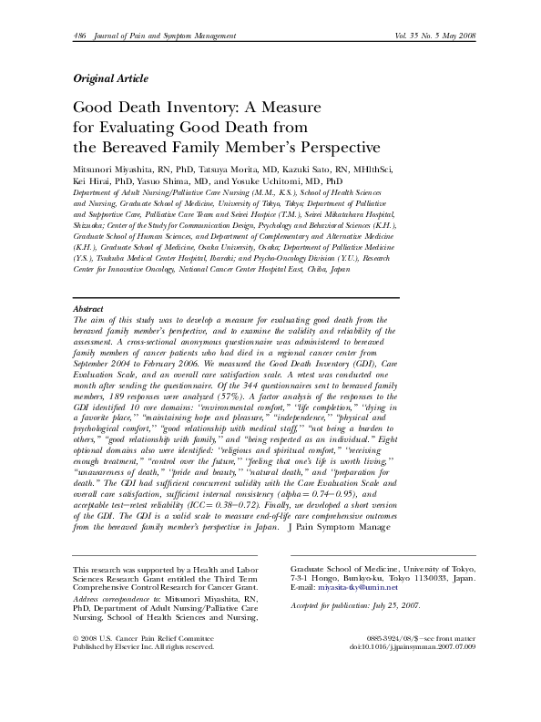 (PDF) Good Death Inventory: A Measure for Evaluating Good Death from ...