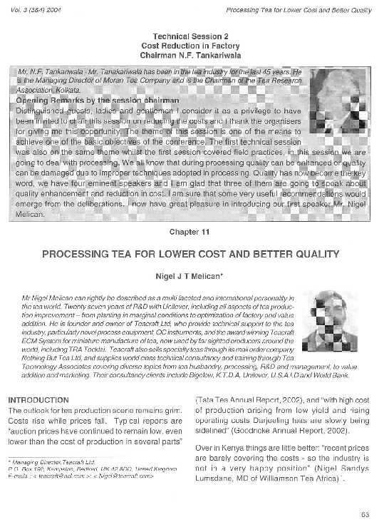 (PDF) Processing Tea for Lower Cost and better Quality