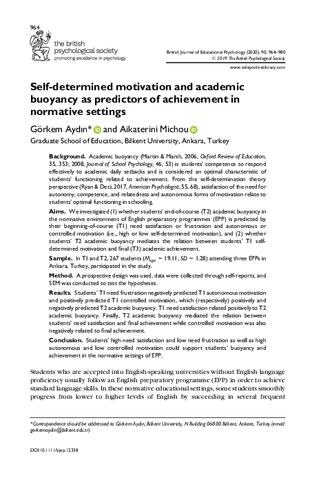 (PDF) Self‐determined motivation and academic buoyancy as predictors of ...