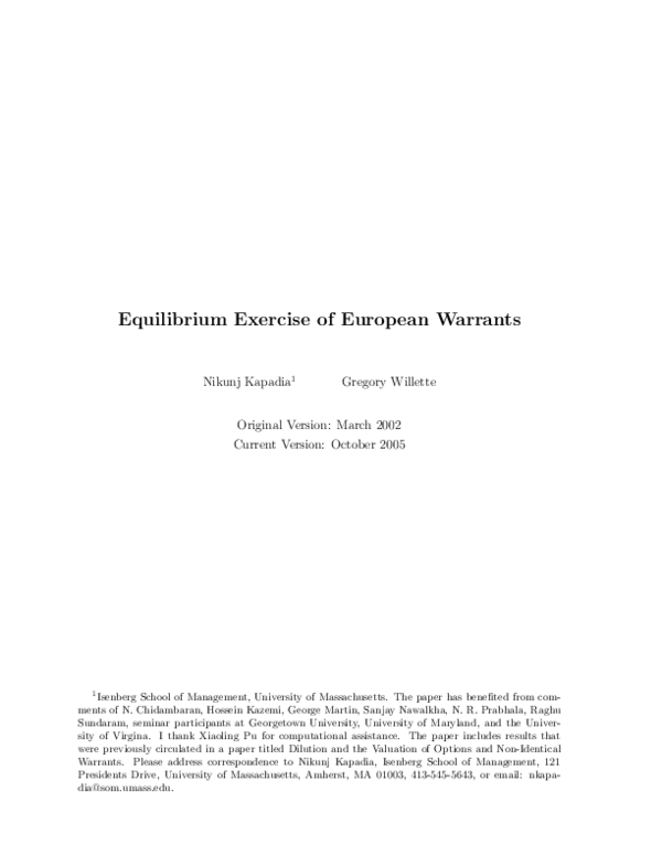 (PDF) Equilibrium exercise of European warrants