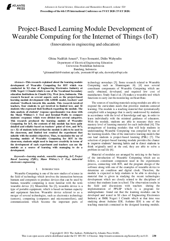 (PDF) Project-Based Learning Module Development of Wearable Computing ...