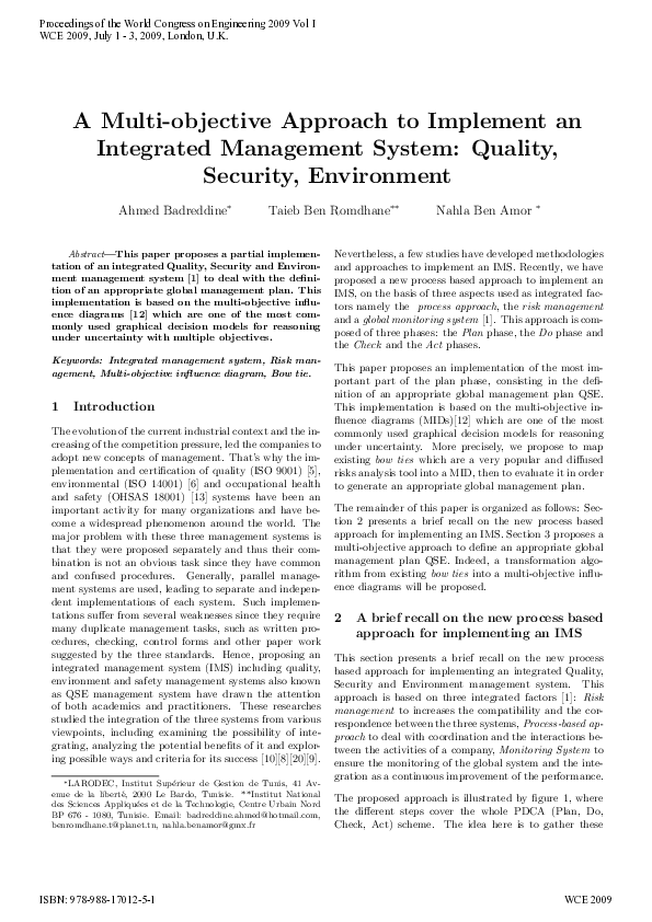 (PDF) A multi-objective risk management approach to implement an ...