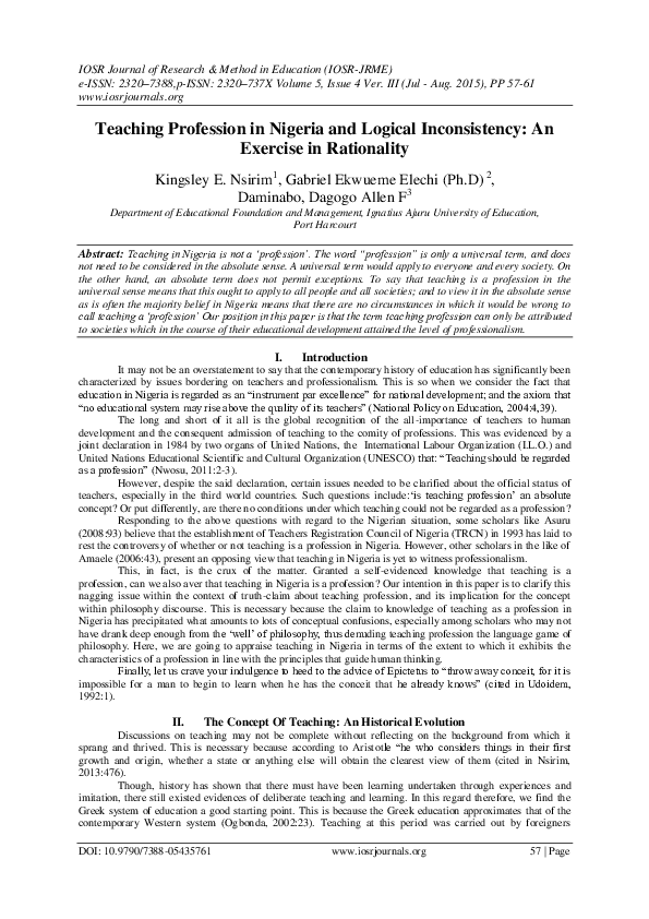 (PDF) Teaching Profession in Nigeria and Logical Inconsistency: An ...