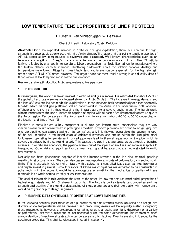 (PDF) Low temperature tensile properties of line pipe steels