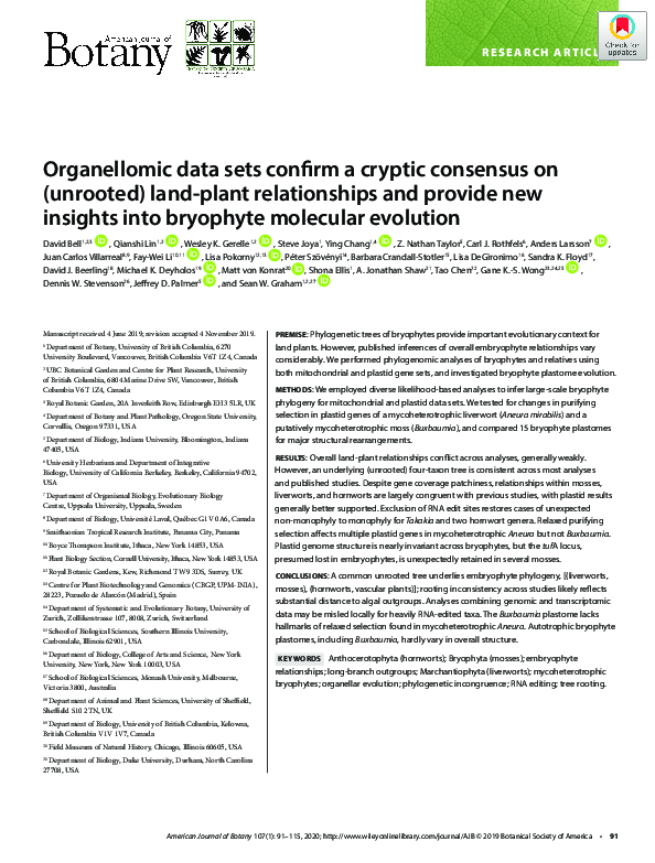 (PDF) Organellomic data sets confirm a cryptic consensus on (unrooted) land‐plant relationships ...