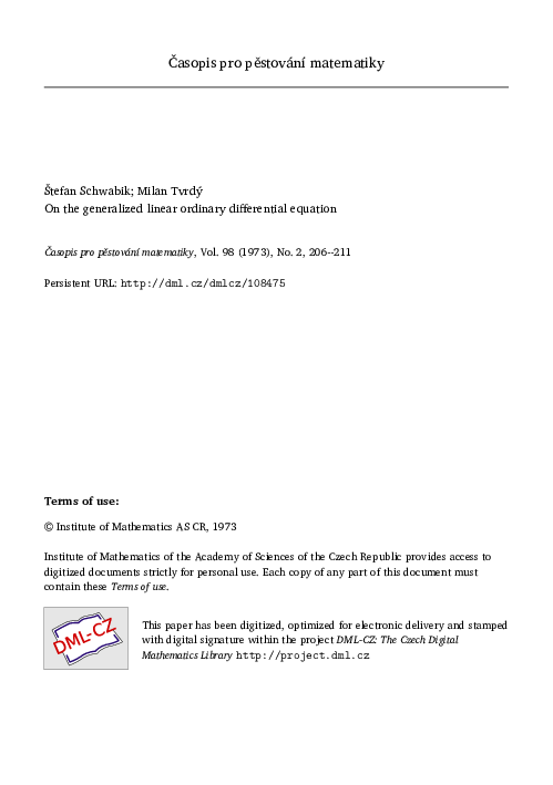 (PDF) On the generalized linear ordinary differential equation