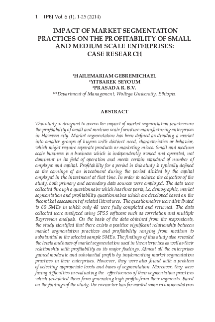(PDF) Impact of market segmentation practices on the profitability of small and medium scale ...