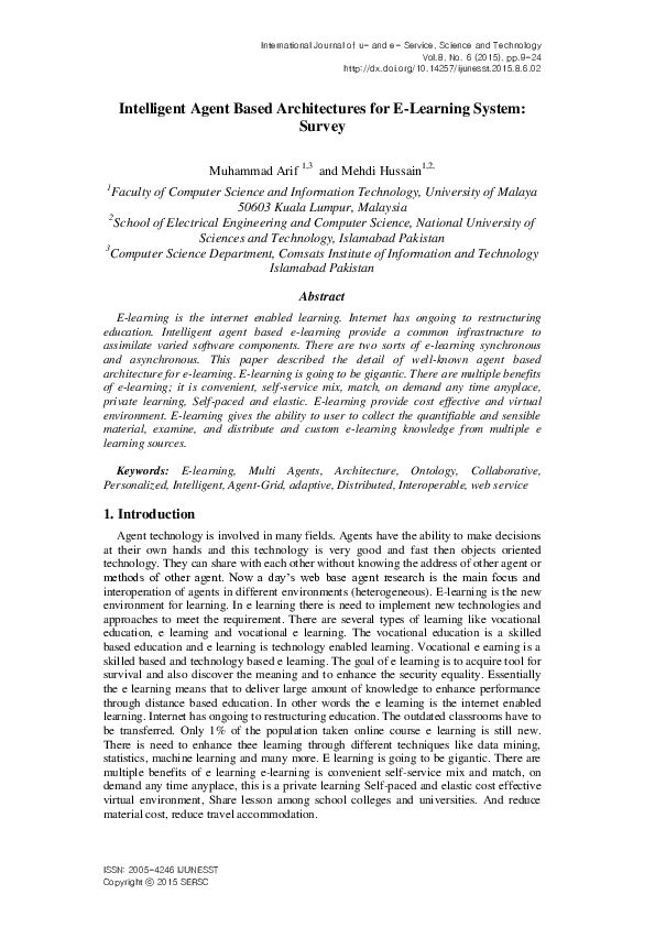 (PDF) Intelligent Agent Based Architectures for E-Learning System: Survey