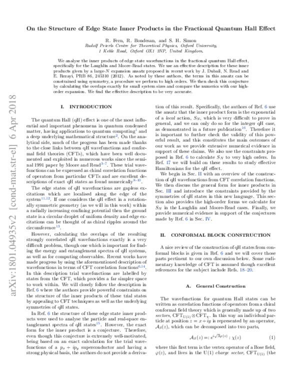 (PDF) Structure of edge-state inner products in the fractional quantum Hall effect