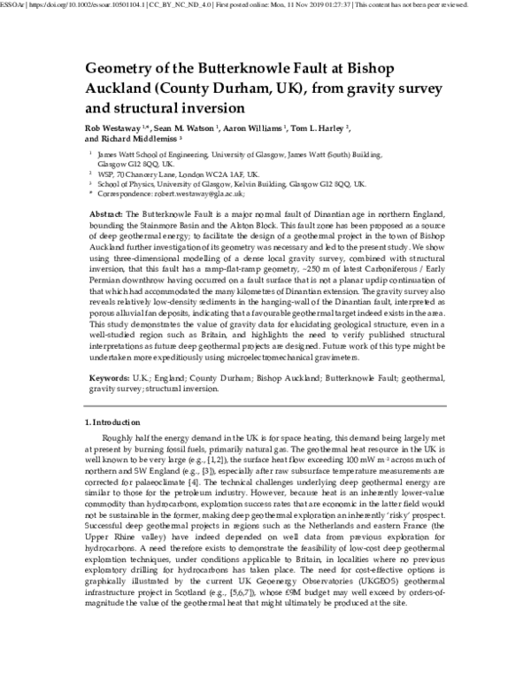(PDF) Geometry of the Butterknowle Fault at Bishop Auckland (County ...